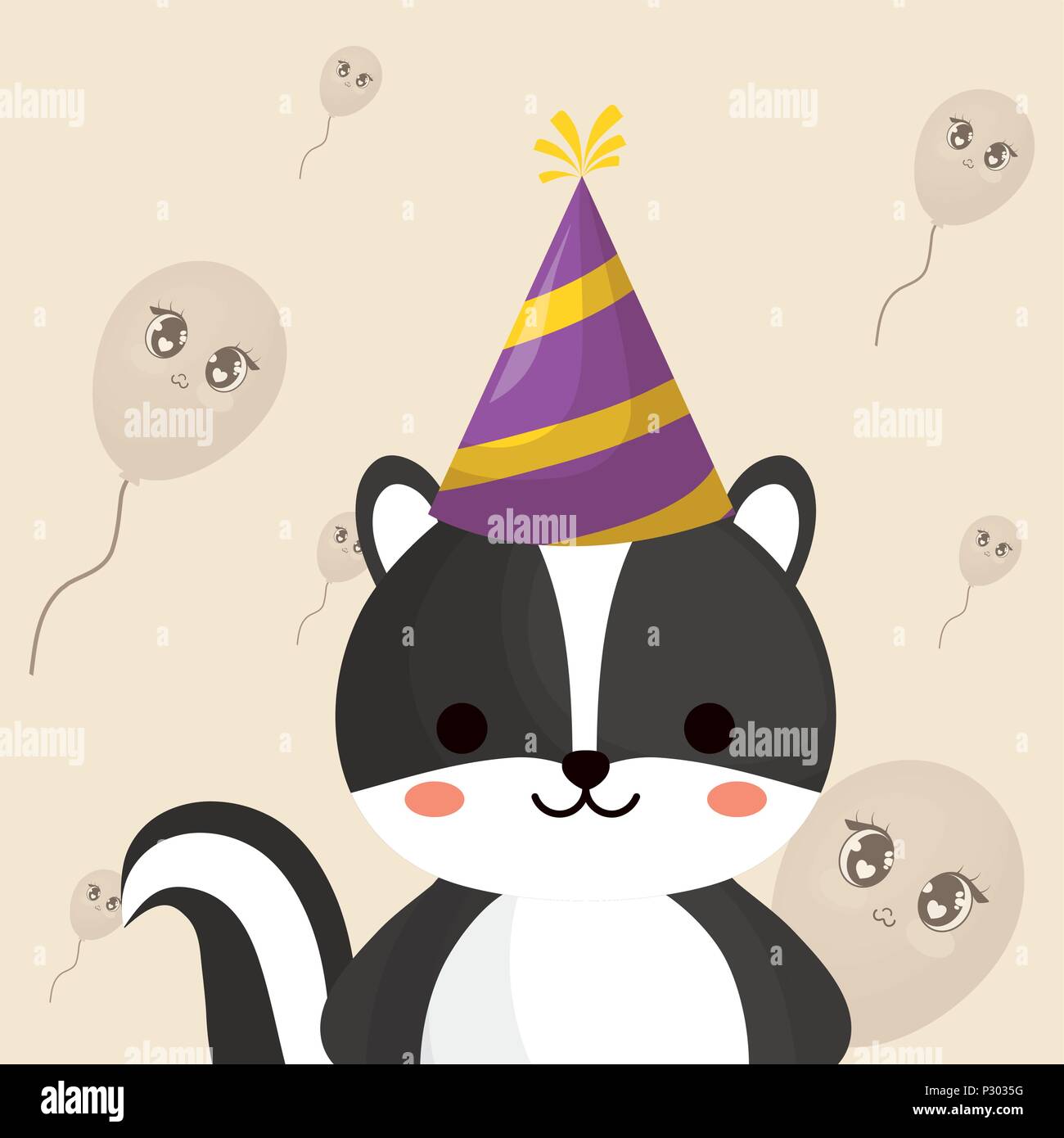 cute skunk with party hat over white background, colorful design ...