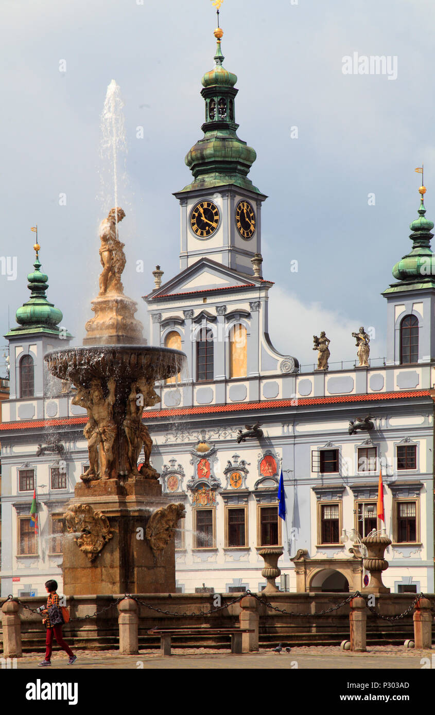 Czech Republic, Ceske Budejovice, Town Hall, Samson Fountain Stock ...