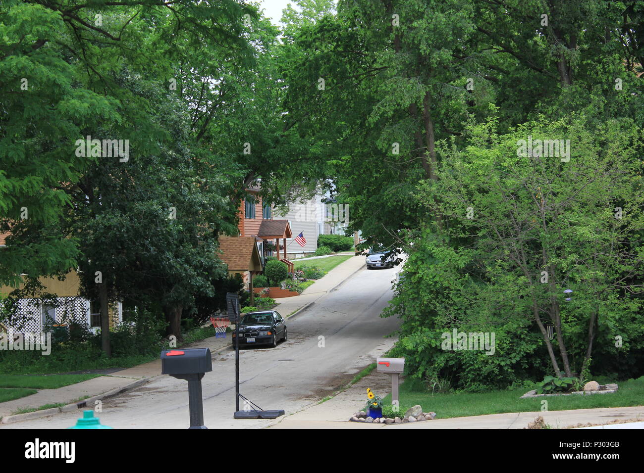 Local residential street scene and scenery of historic Lemont, Illinois ...