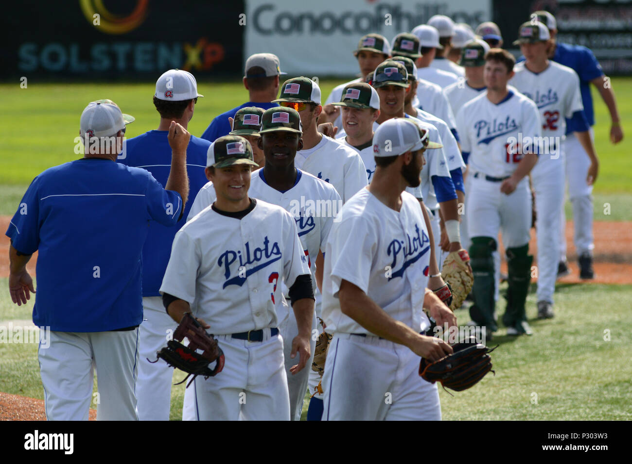 The Anchorage Glacier Pilots leave the baseball field after the final ...