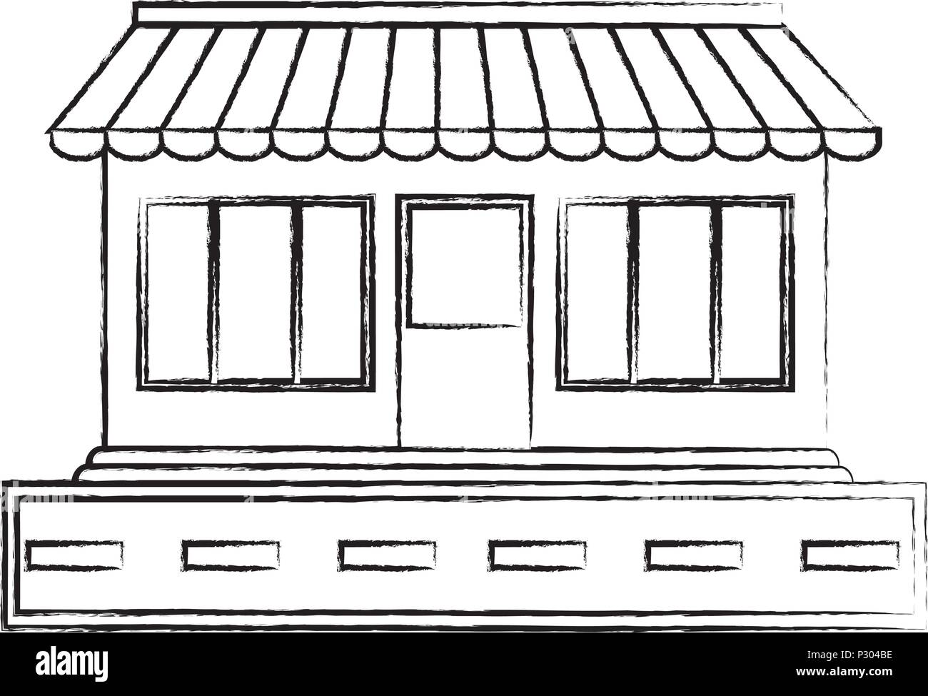 sketch of store building icon over white background, vector ...