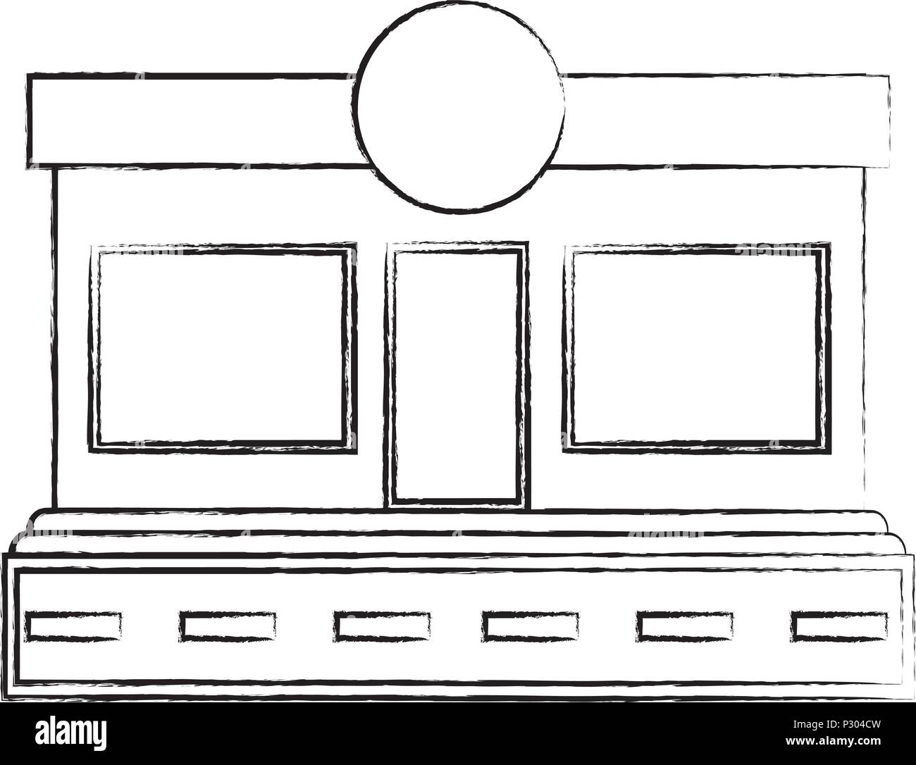 sketch of store building icon over white background, vector ...