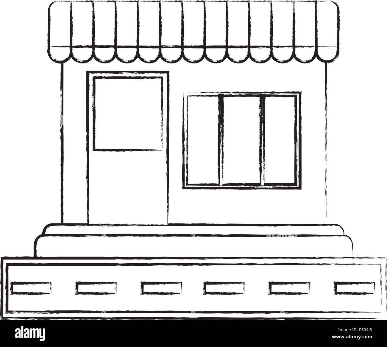 sketch of store building icon over white background, vector ...