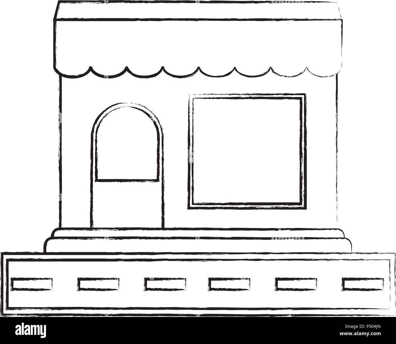 sketch of store building icon over white background, vector ...