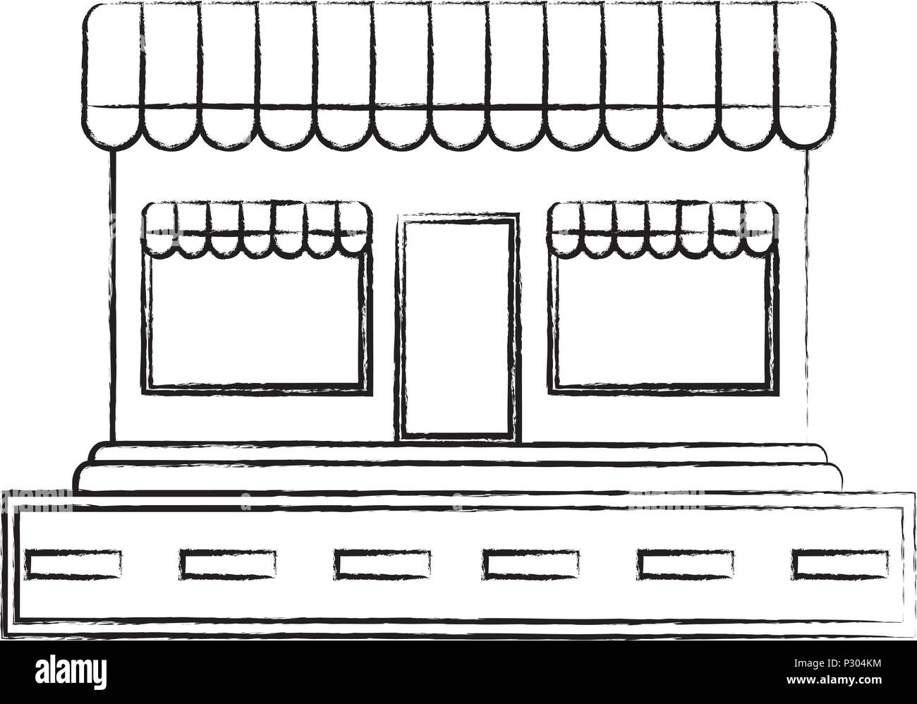 sketch of store building icon over white background, vector ...
