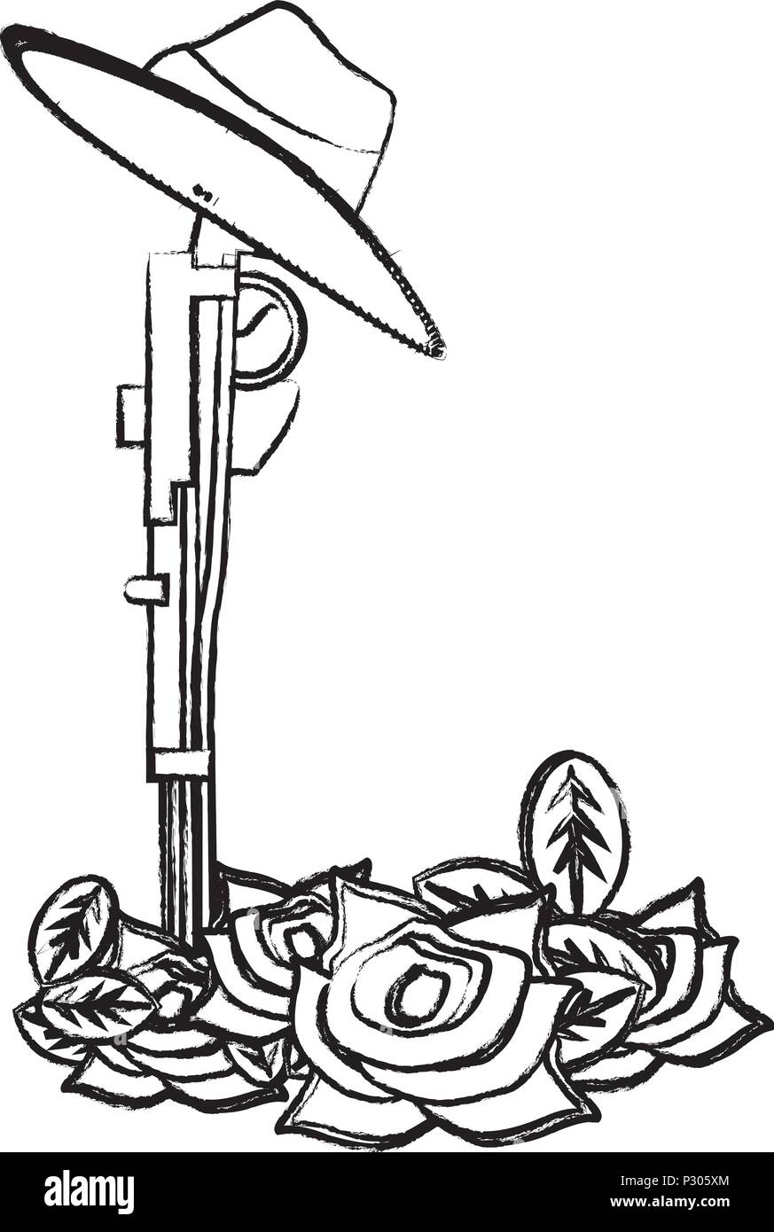 Anzac day design with poppy flowers and weapon over white background ...