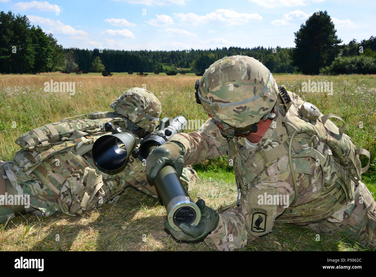 U.S. Paratroopers assigned to 173rd Airborne Brigade fires the M3 Carl ...