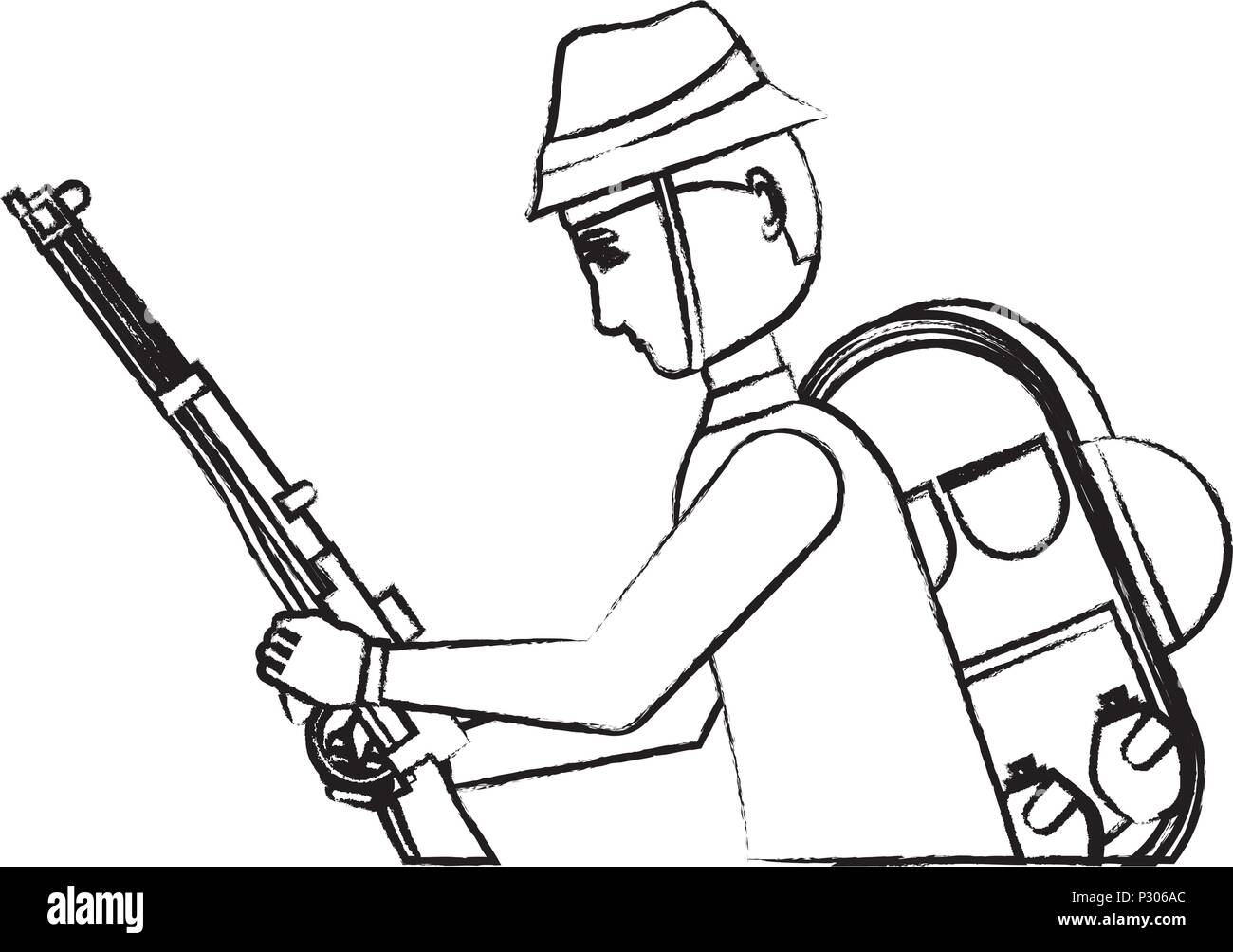 Anzac soldier with the equipment and weapon over white background ...