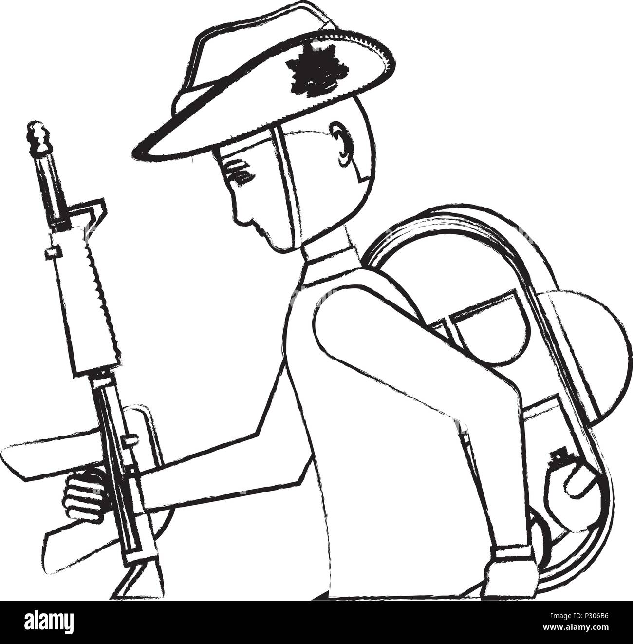 Anzac soldier with the equipment and weapon over white background ...