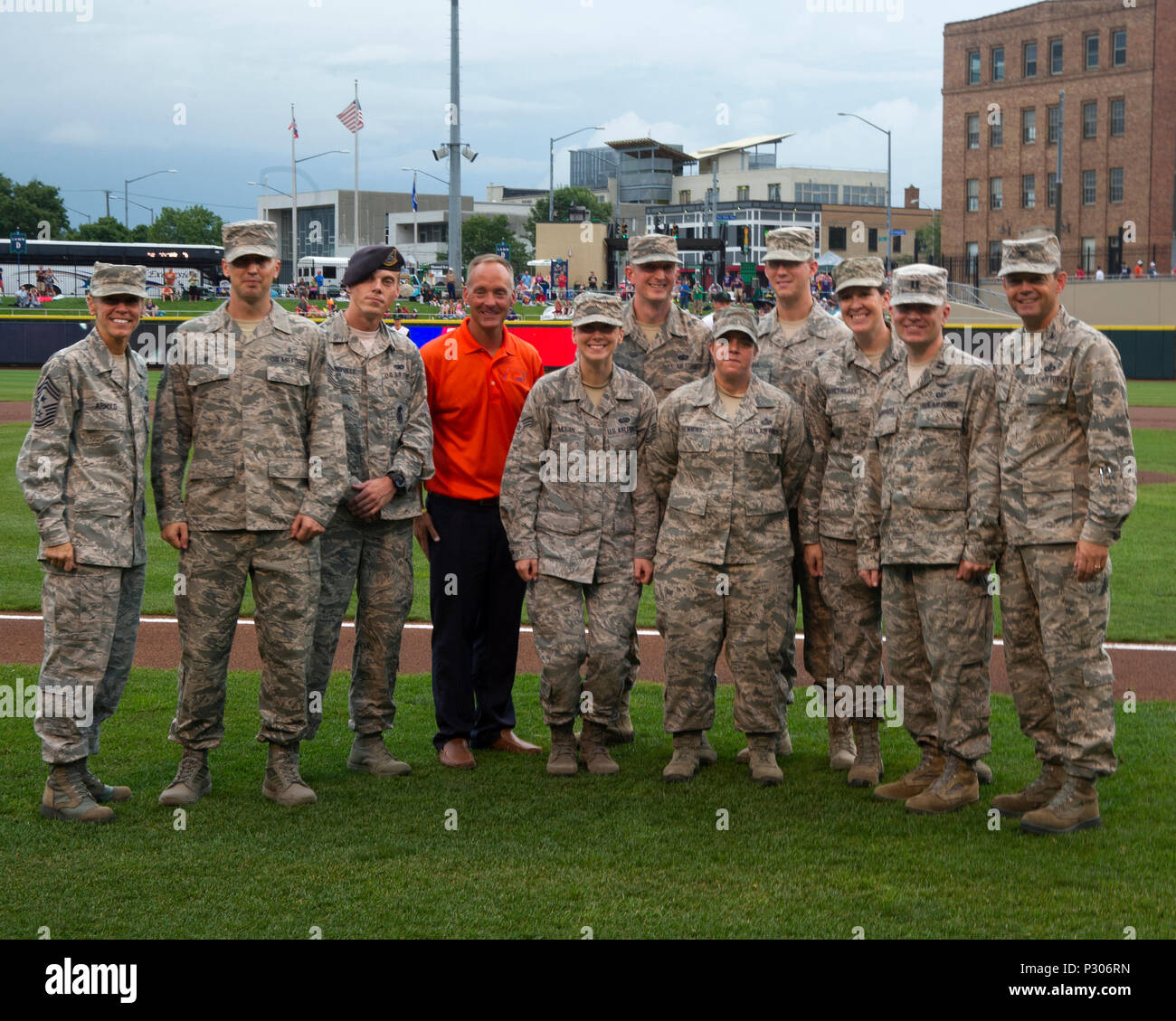 A group of hometown heroes, recently returned from deployment, pose ...