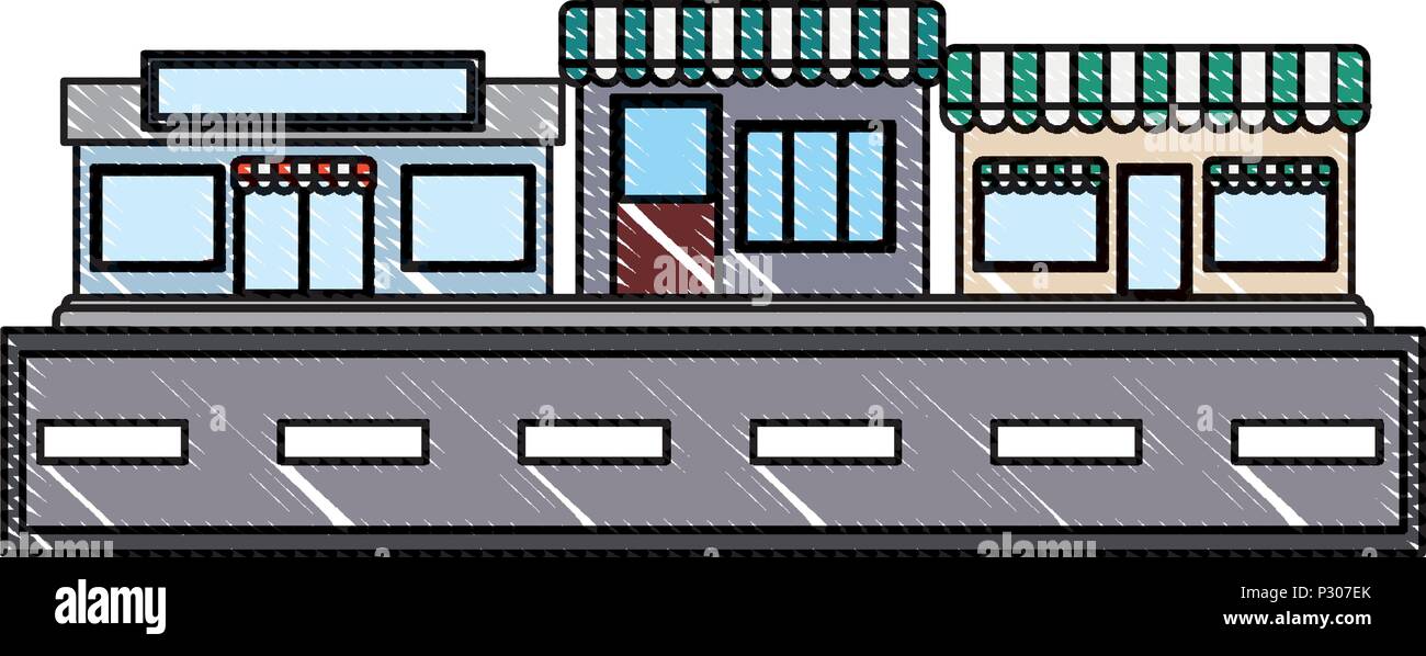 street with stores over white background, colorful design. vector ...