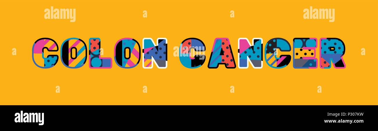 The word COLON CANCER concept written in colorful abstract typography ...