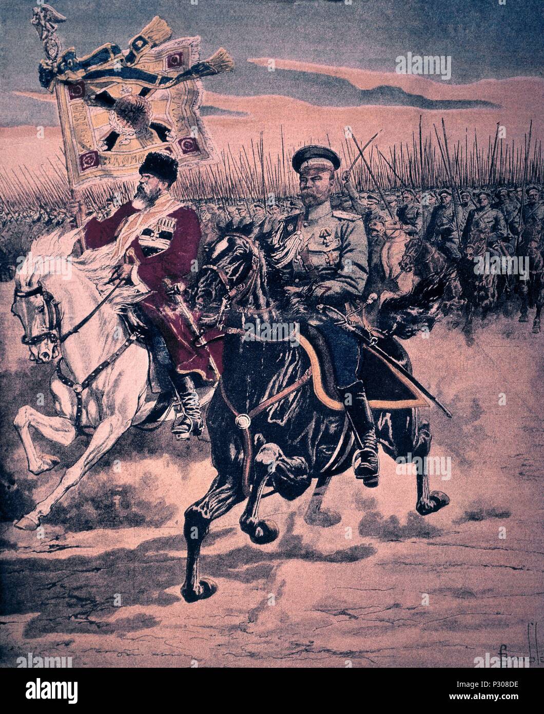 GRABADO-EL ZAR NICOLAS II AL FRENTE DE SUS TROPAS. Location: NATIONAL ...