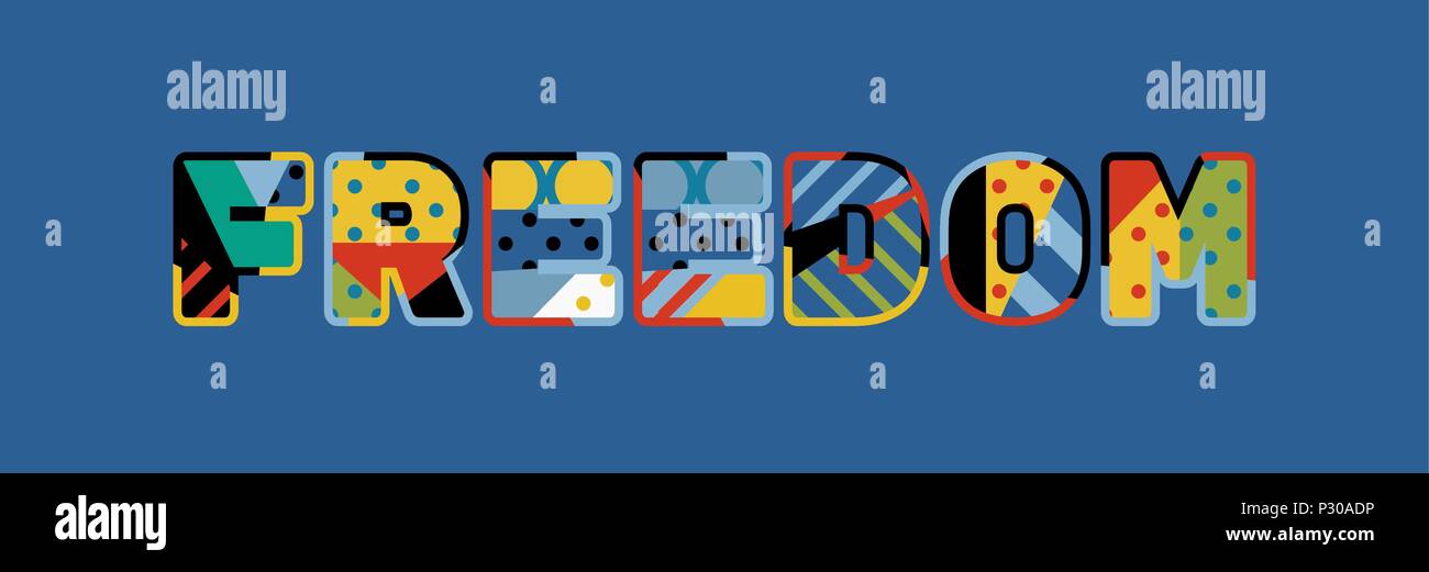 The word FREEDOM concept written in colorful abstract typography ...