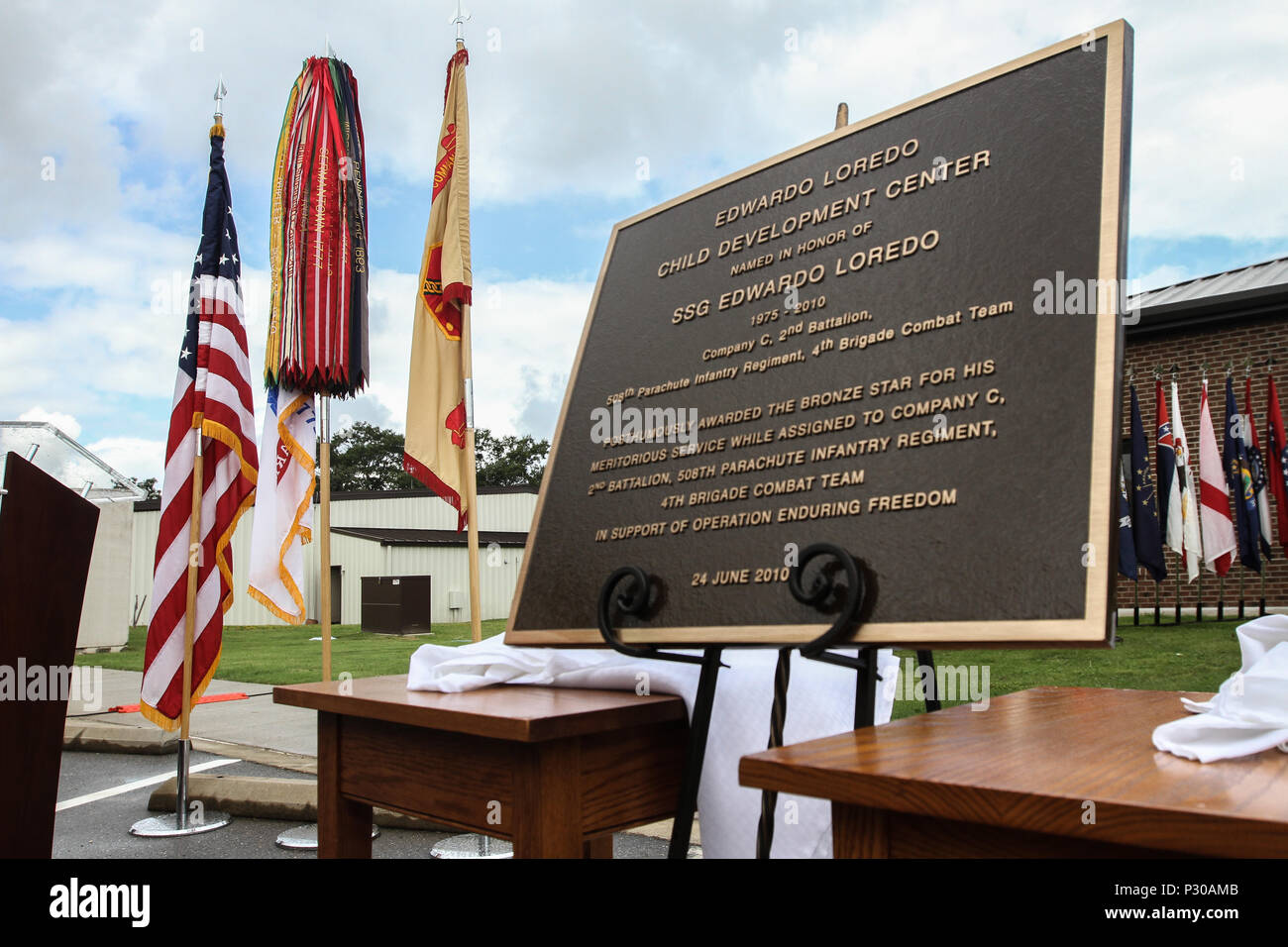 A plaque for the Staff Sgt. Edwardo Loredo Child Development Center ...