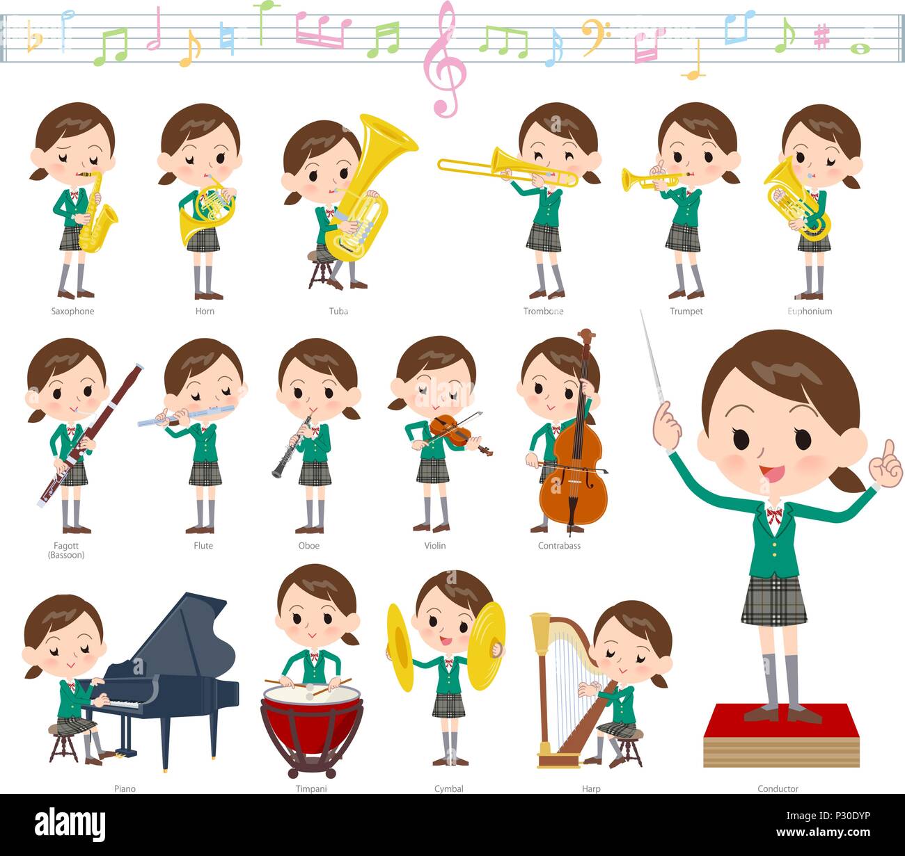 A set of School girl on classical music performances. There are actions ...