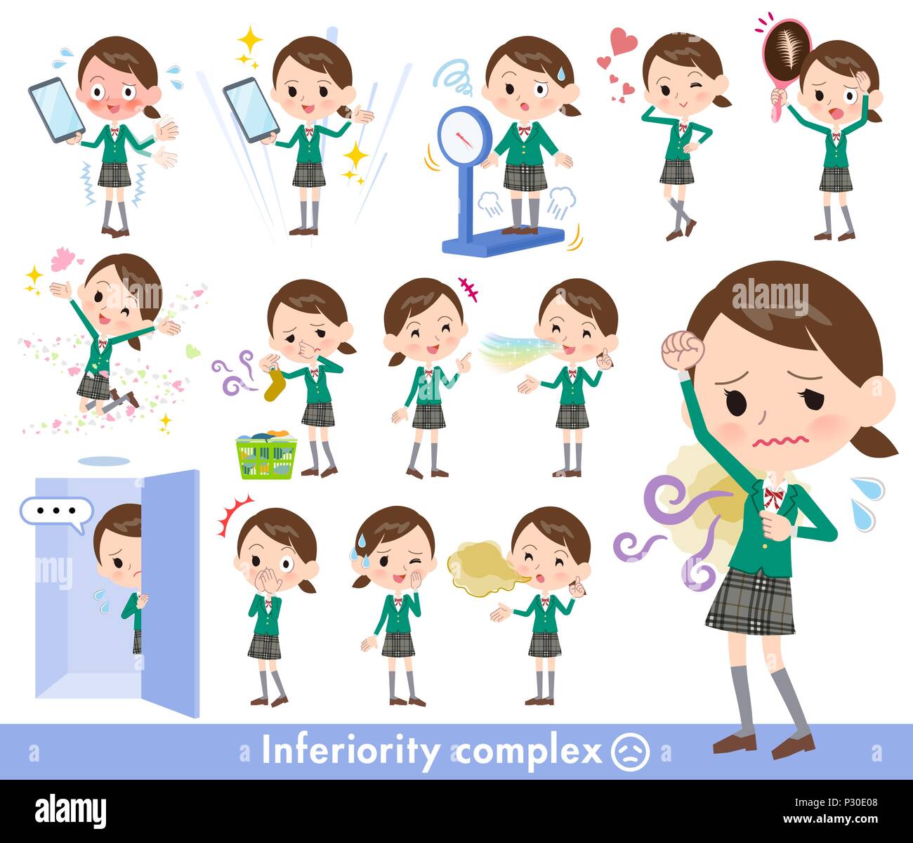 A set of School girl on inferiority complex. There are actions ...