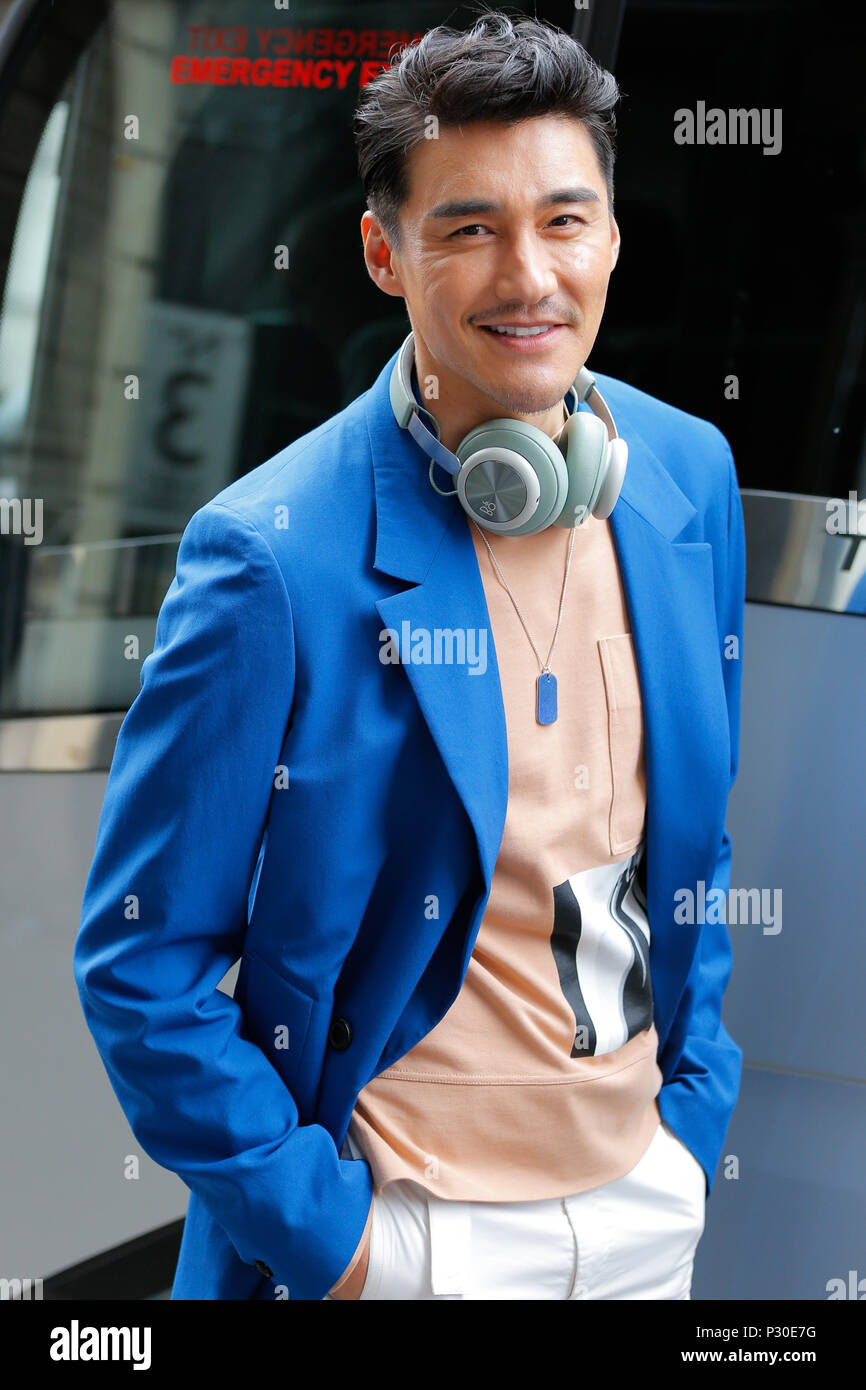 Actor and model Hu Bing outside Press bus after Ben Sherman SS19 ...