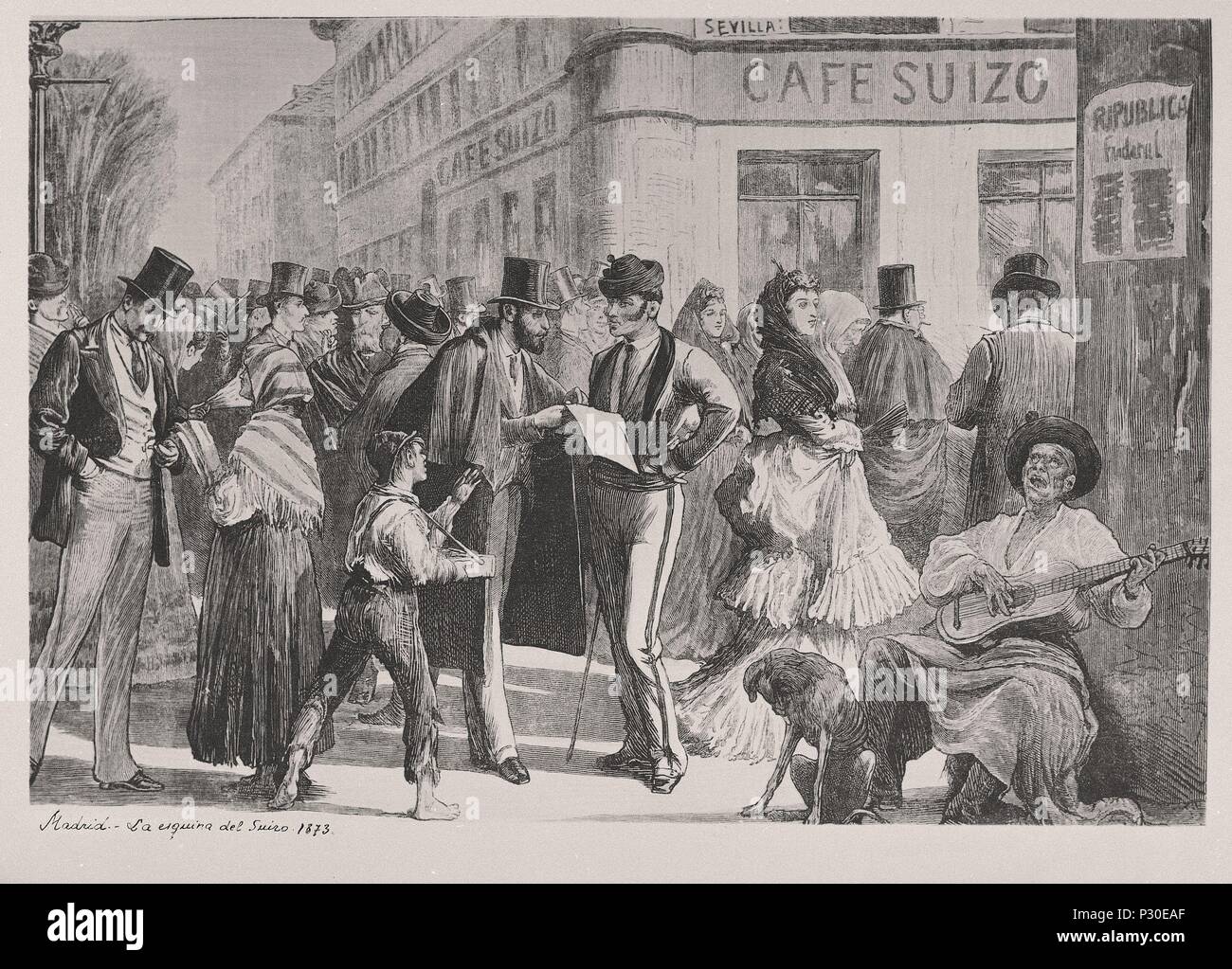 ESQUINA DEL CAFE SUIZO EN MADRID EN 1873 - GRABADO COSTUMBRISTA - 1873 ...