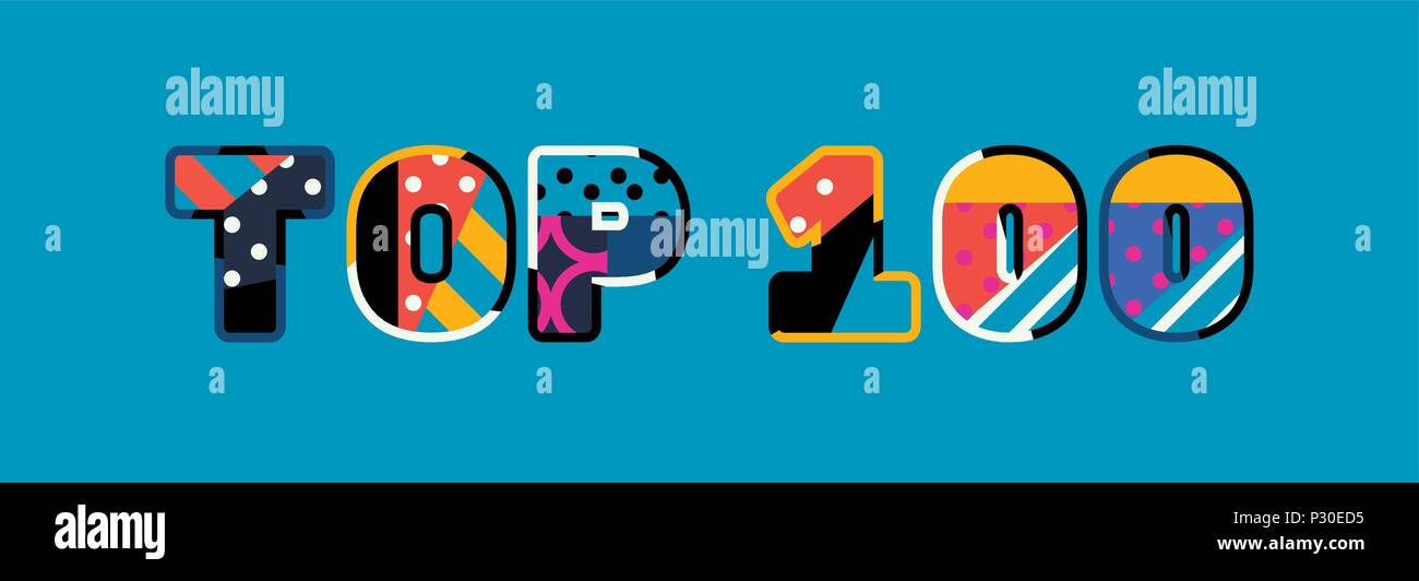 The words TOP 100 concept written in colorful abstract typography ...