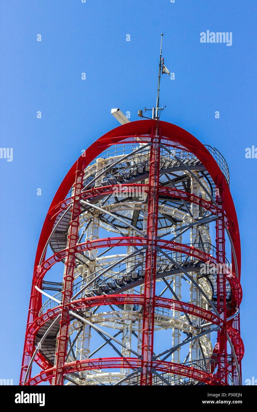 Front shot of metal constructed watching tower near sea at Turkey Stock ...