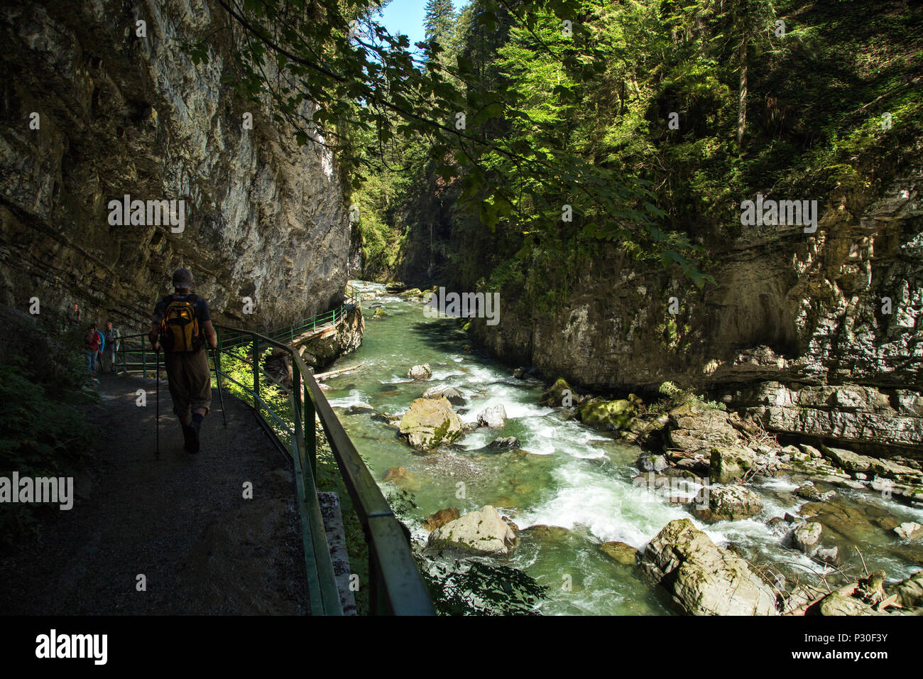 Oberstdorf, Germany, hiking trail through the Felsenschlucht ...