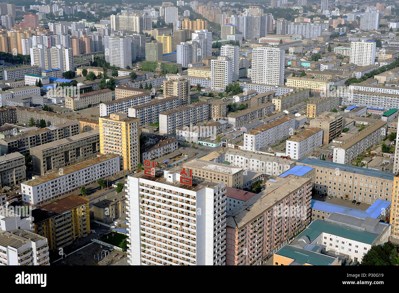Pyongyang, North Korea, residential and office building in the center ...