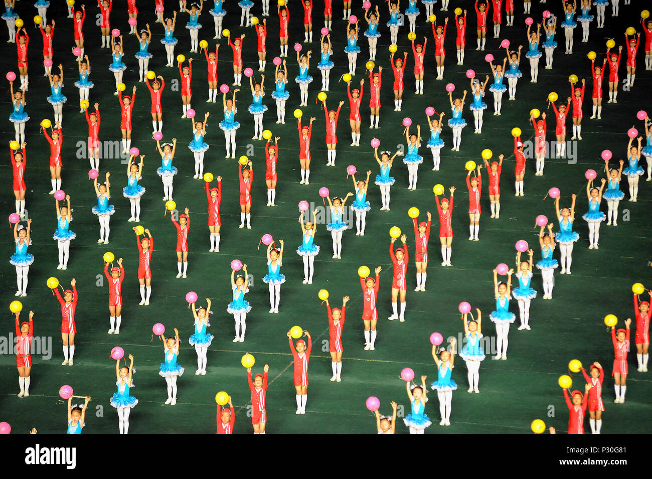 Pyongyang, North Korea, dancers and acrobats at the Arirang Festival ...