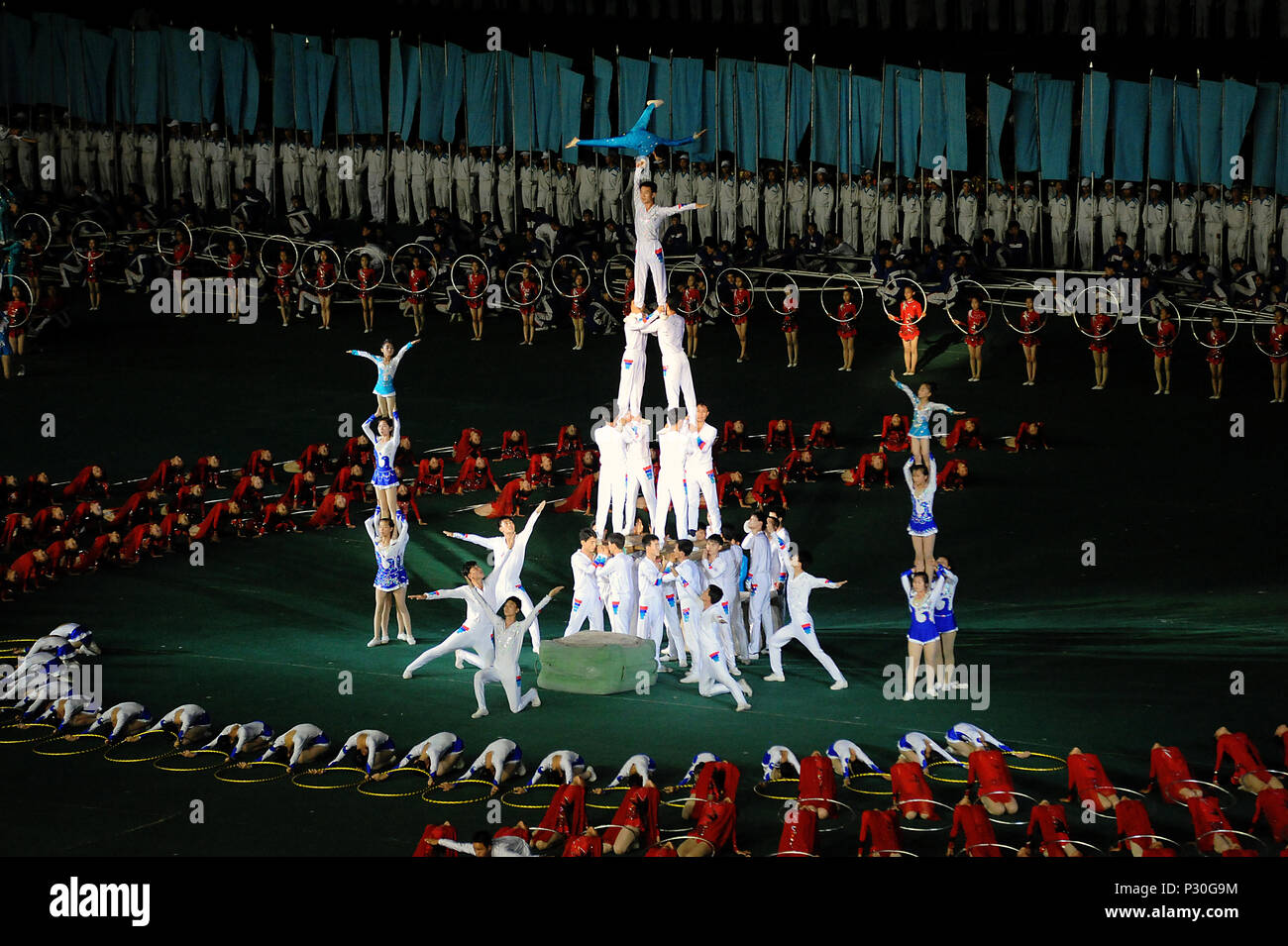 Pyongyang, North Korea, dancers and acrobats at the Arirang Festival ...