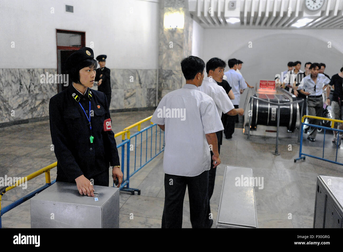 Pyongyang, North Korea, driving check in a subway station Stock Photo ...