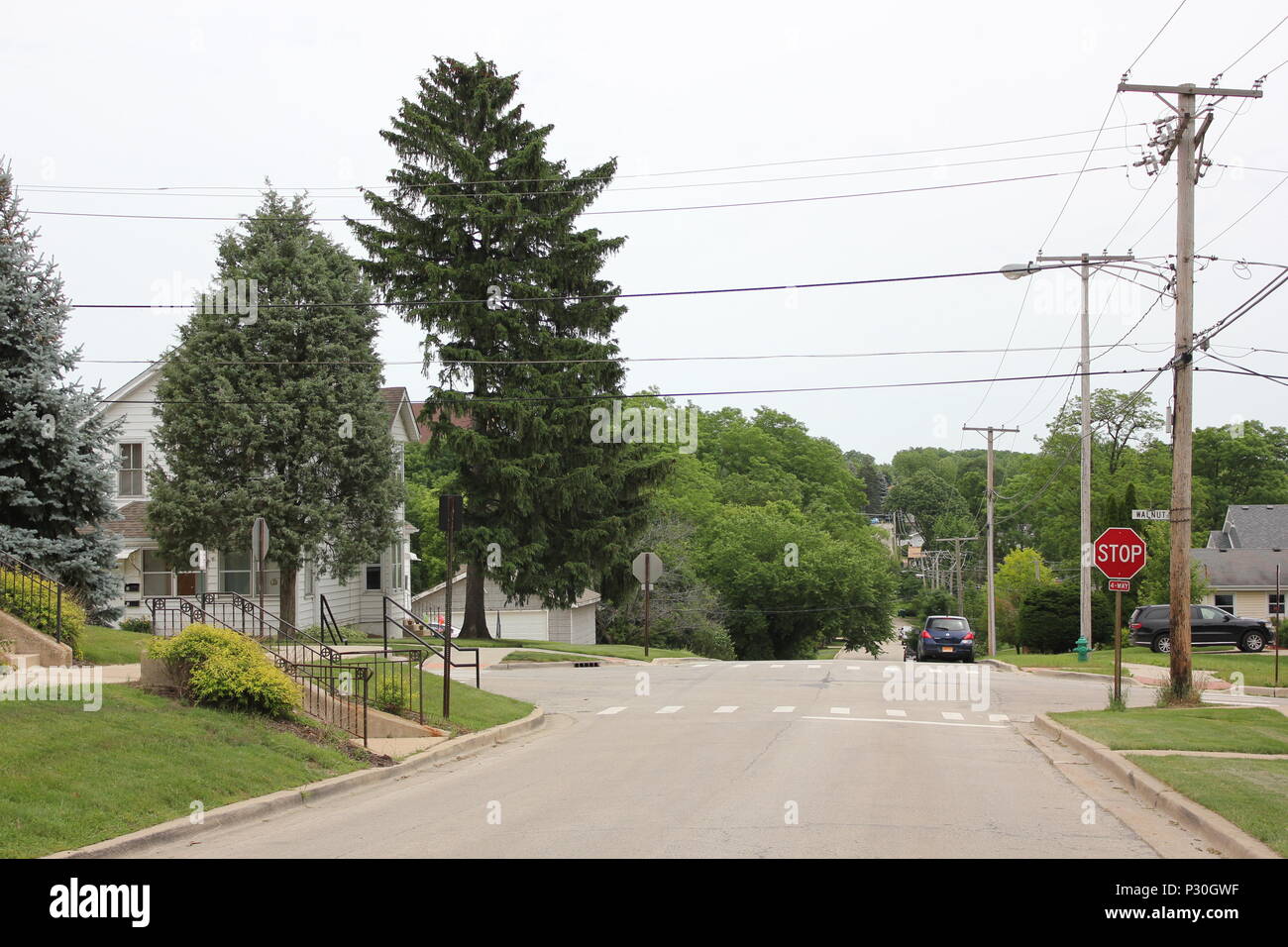 Local residential street scene and scenery of historic Lemont, Illinois ...
