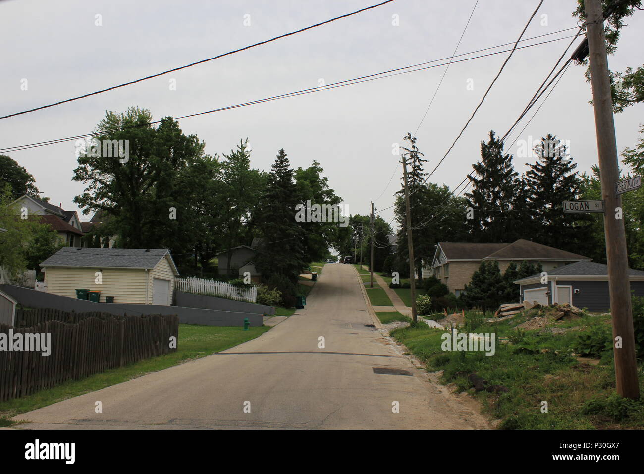 Local residential street scene and scenery of historic Lemont, Illinois ...