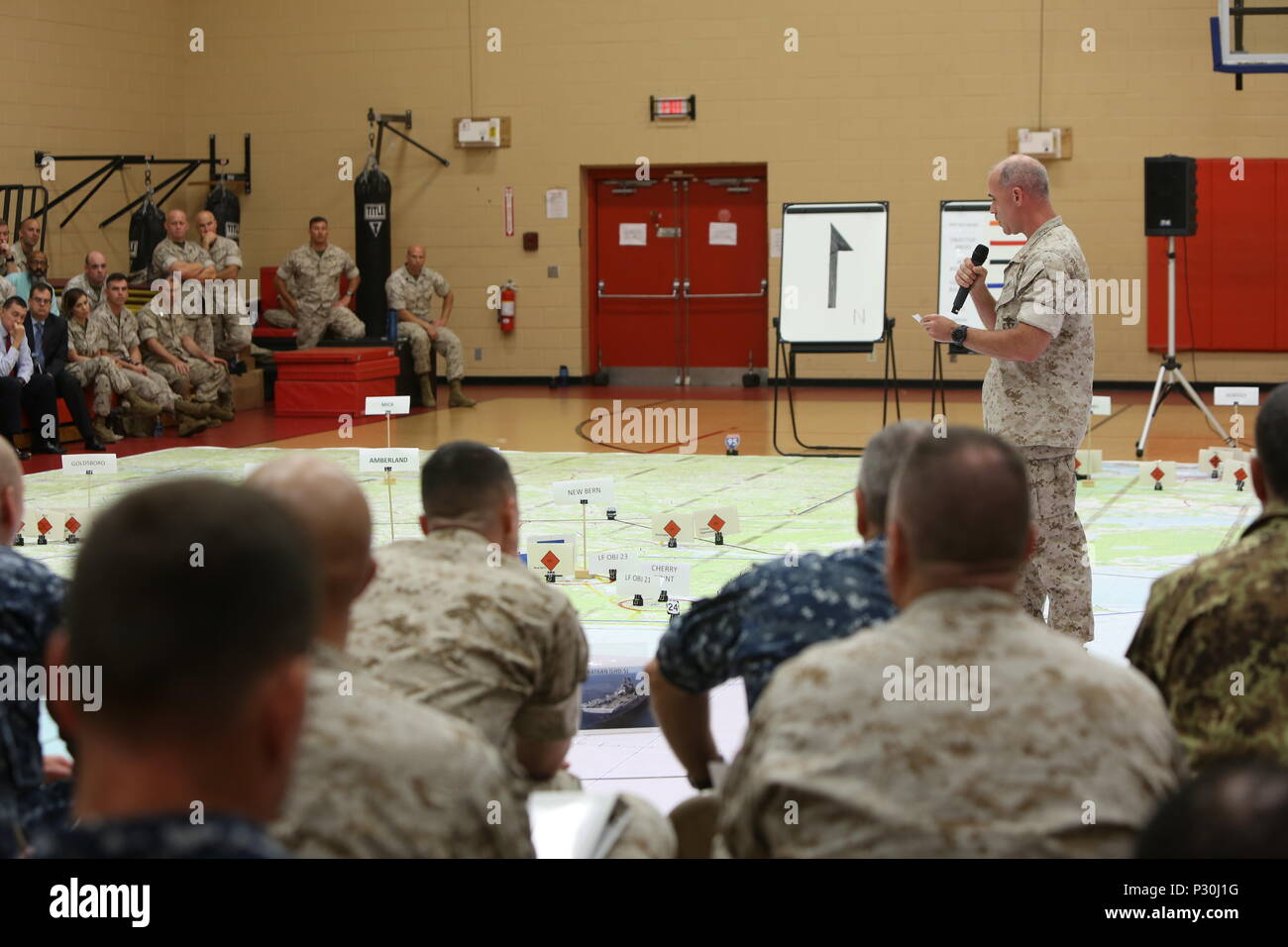 U.S. Marine Corps Major Bryan Hall briefing at the rehearsal of ...