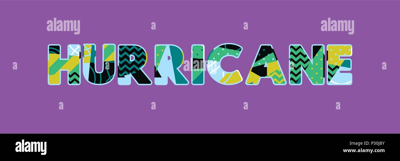 The word HURRICANE concept written in colorful abstract typography ...