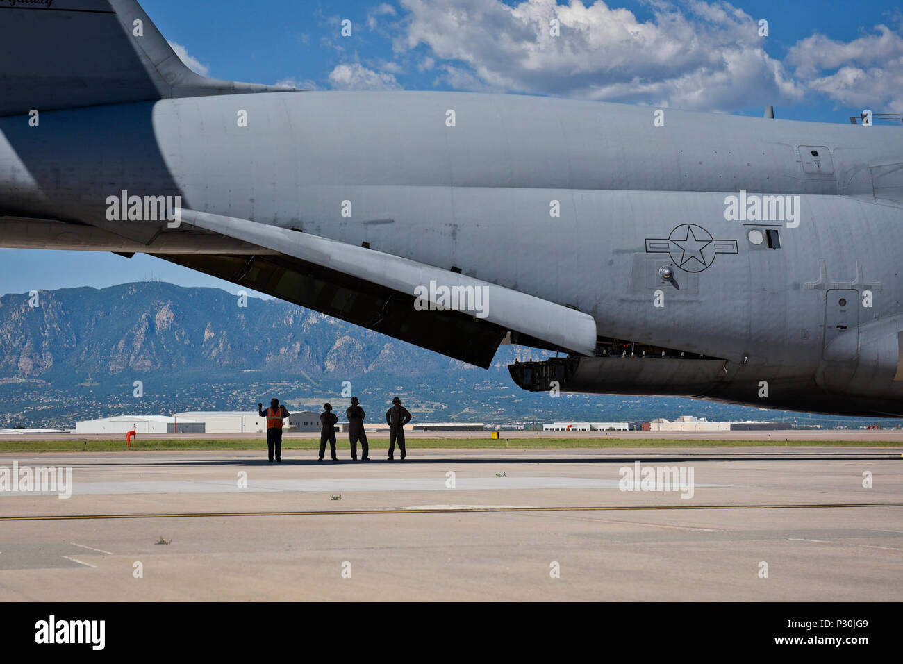 PETERSON AIR FORCE BASE, Colo. - Airmen from the 4th Space Control Squadron greet family members ...