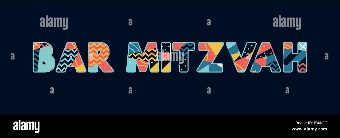 The words BAR MITZVAH concept written in colorful abstract typography ...