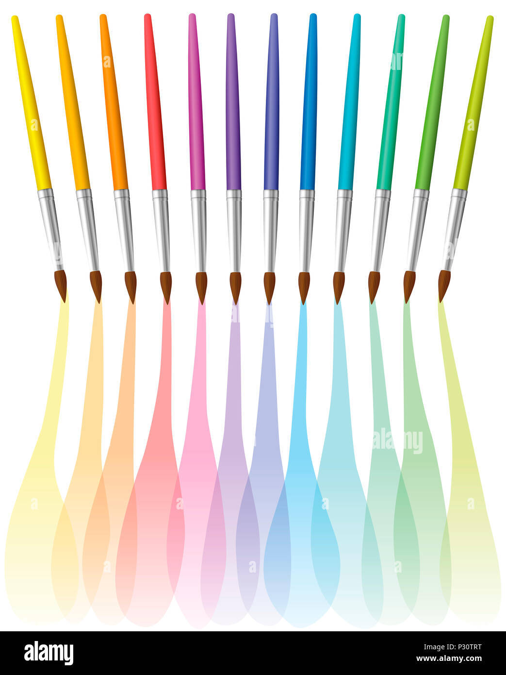Rainbow colored paint brushes painting rainbow colored watercolor ...