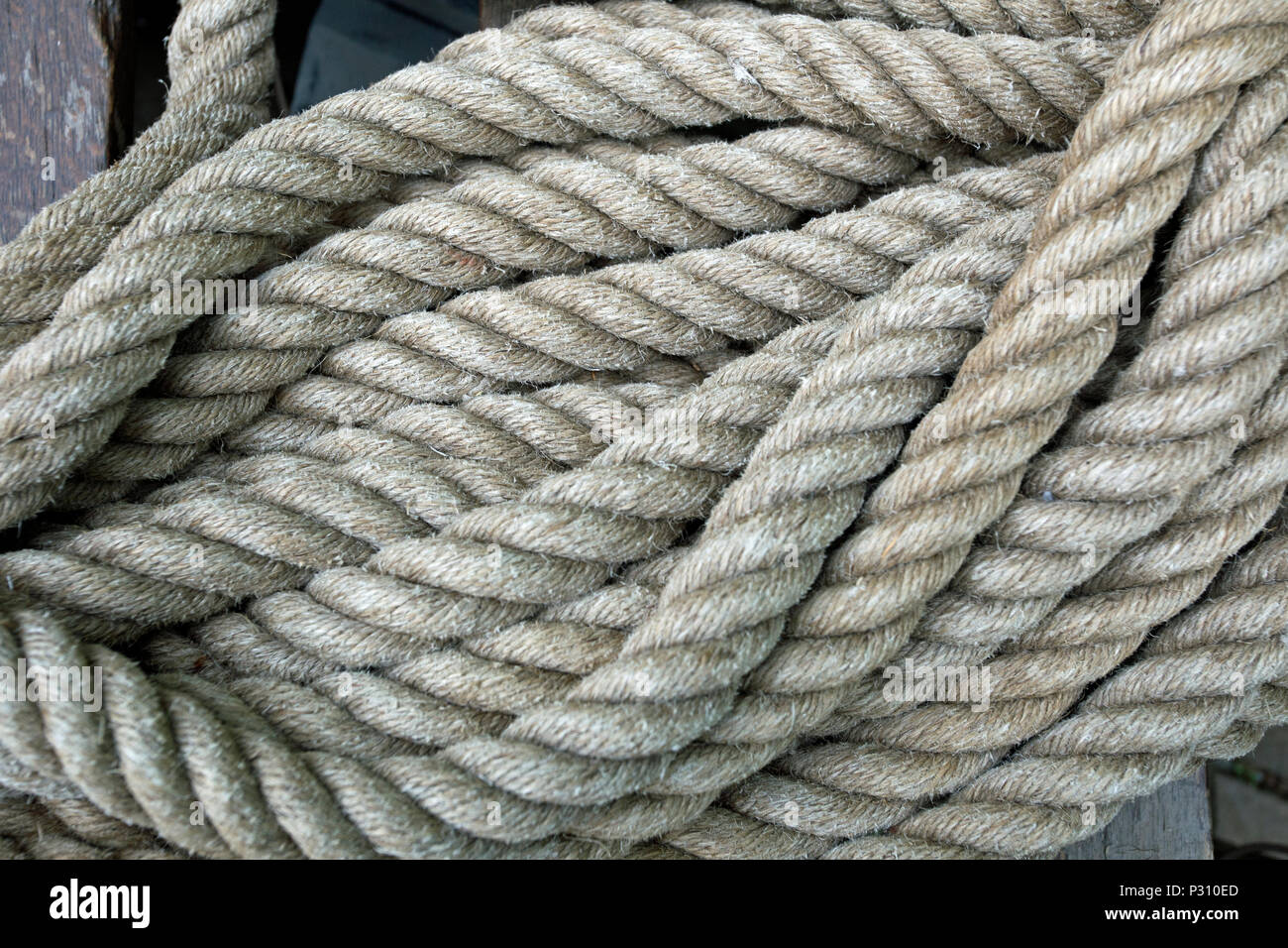 Twisted hemp ropes shot close up as a background Stock Photo - Alamy