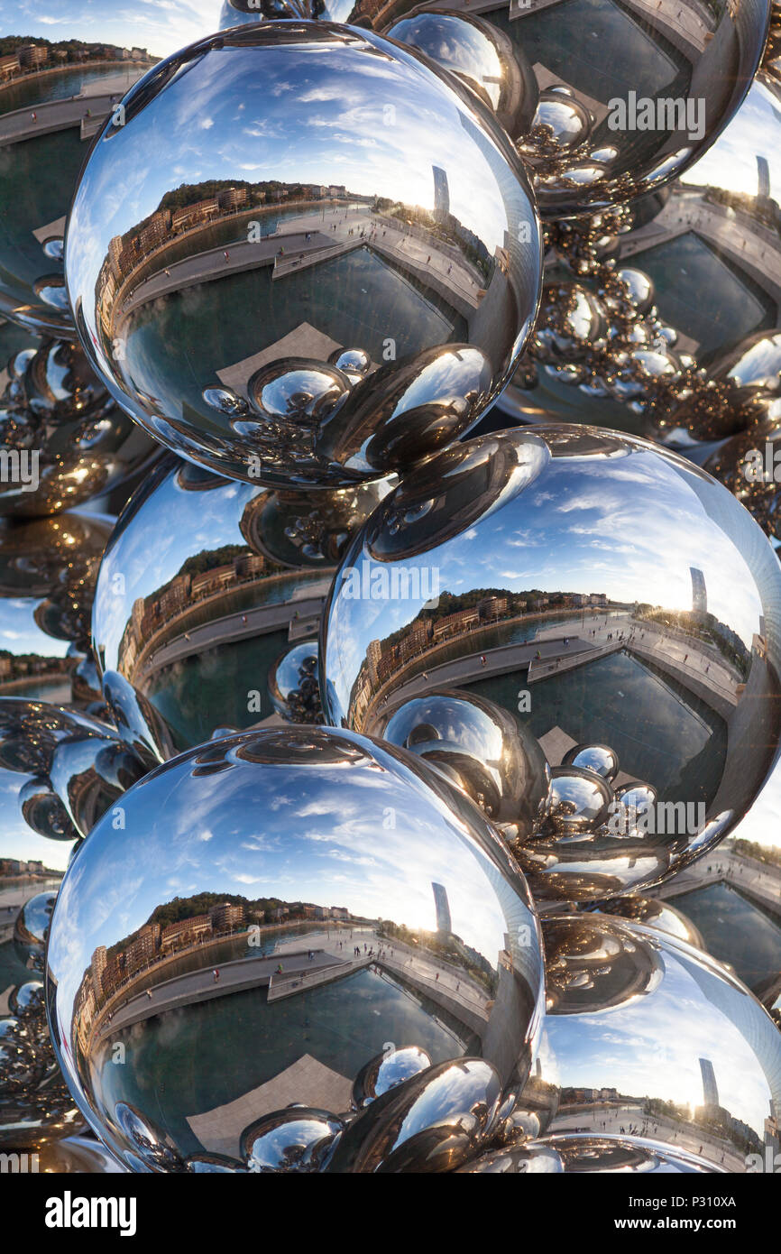 Closeup of reflectonis in Gabriel Orozco's, Ball on Water sculpture ...