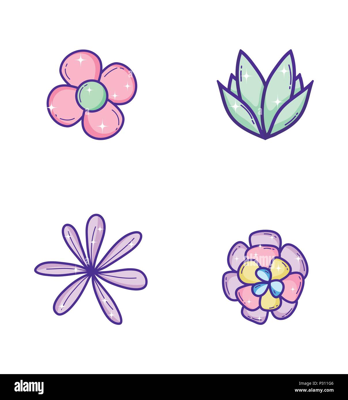 Set of cute flowers Stock Vector Image & Art - Alamy
