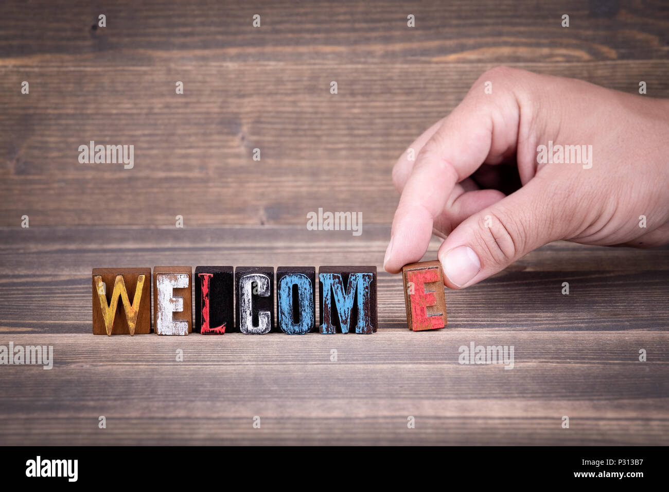 welcome, communication and business concept Stock Photo - Alamy