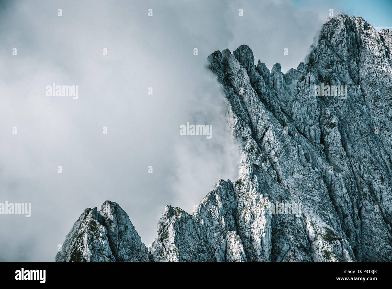 Mountains in clouds at Ellmauer Halt, Wilder Kaiser mountains of ...