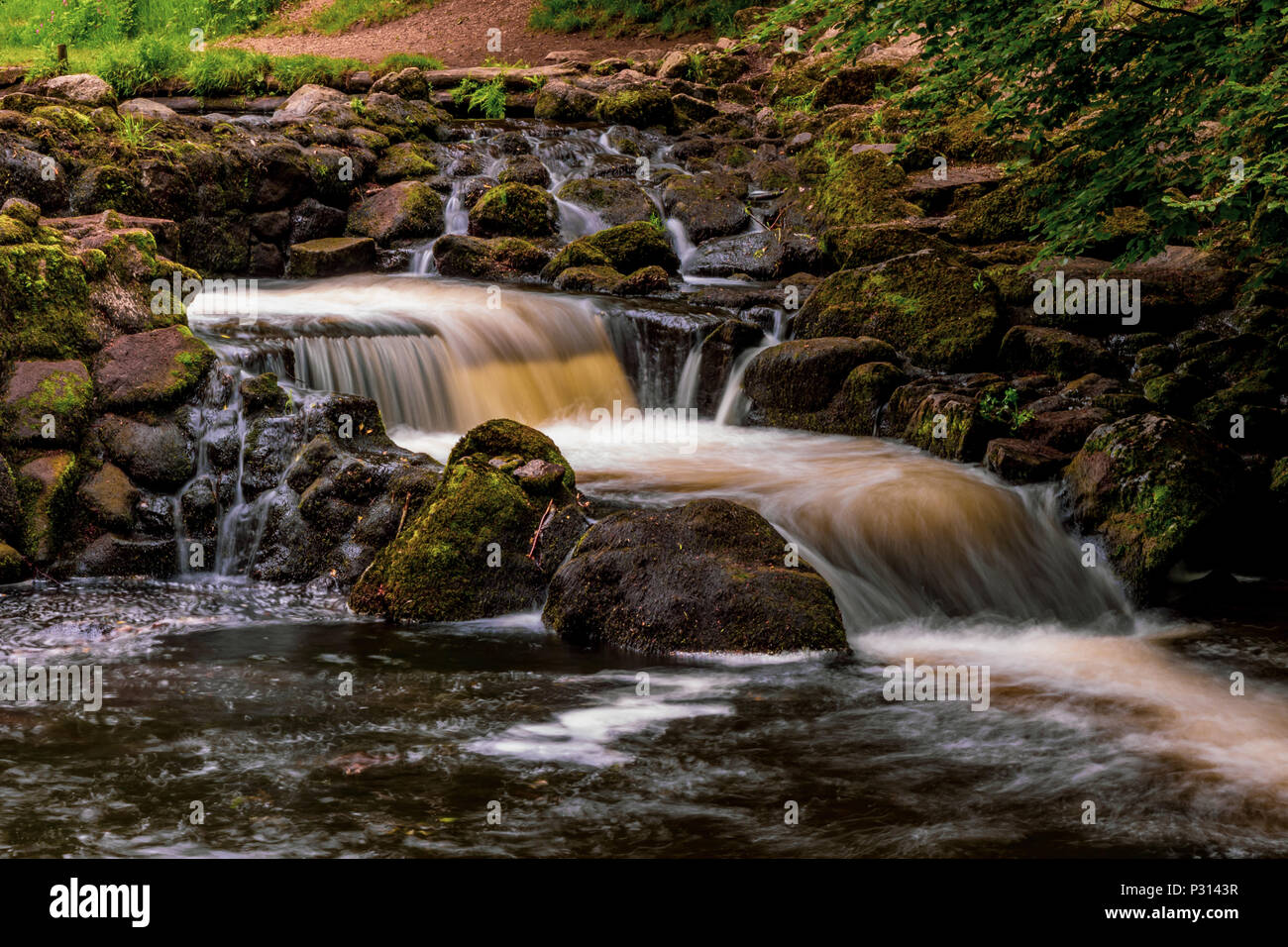 Long exposure of fast moving water in Dartmoor National Park Stock ...