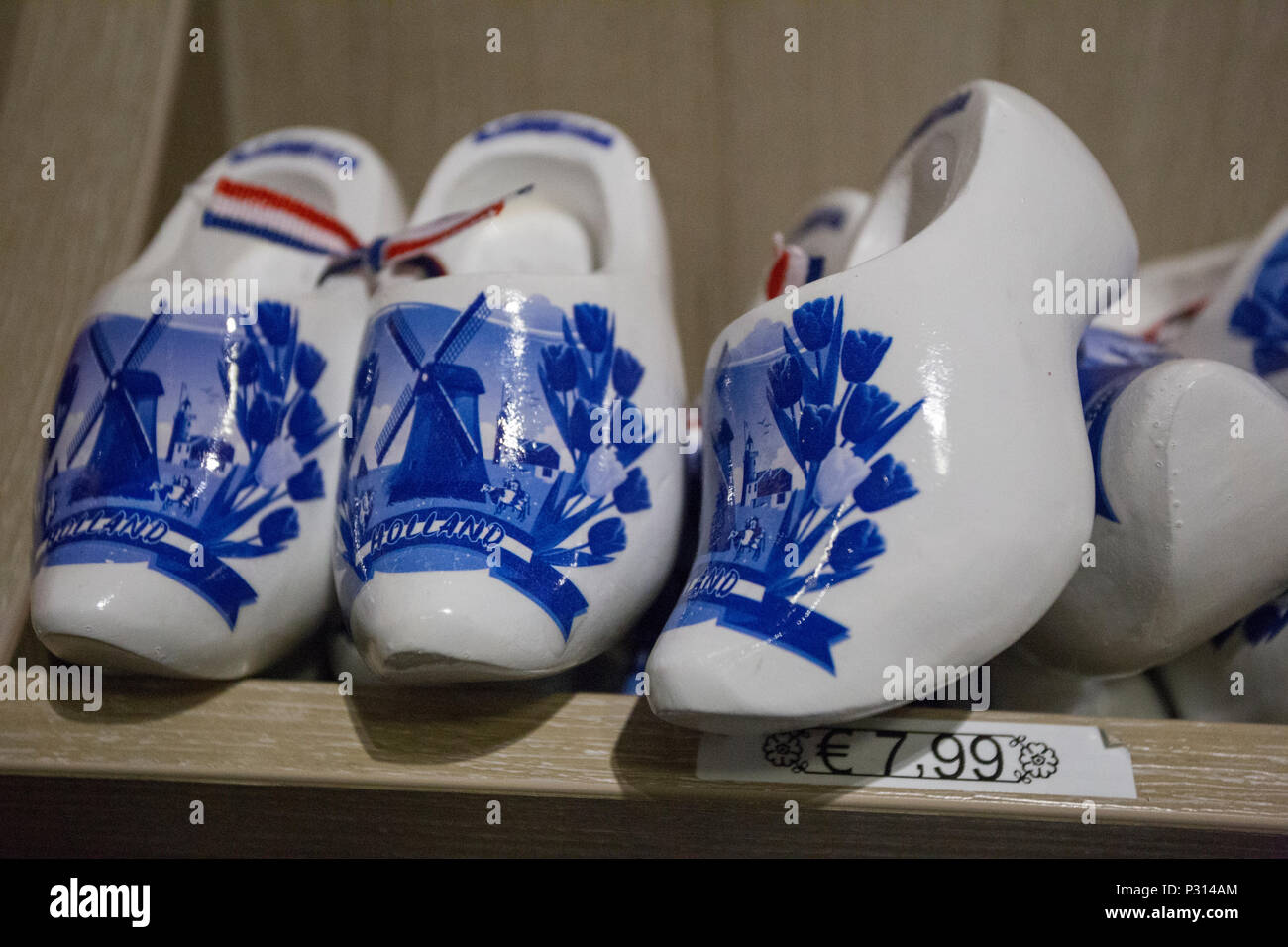 Ceramic clogs in white with blue transfers as sovenirs of Netherlands ...
