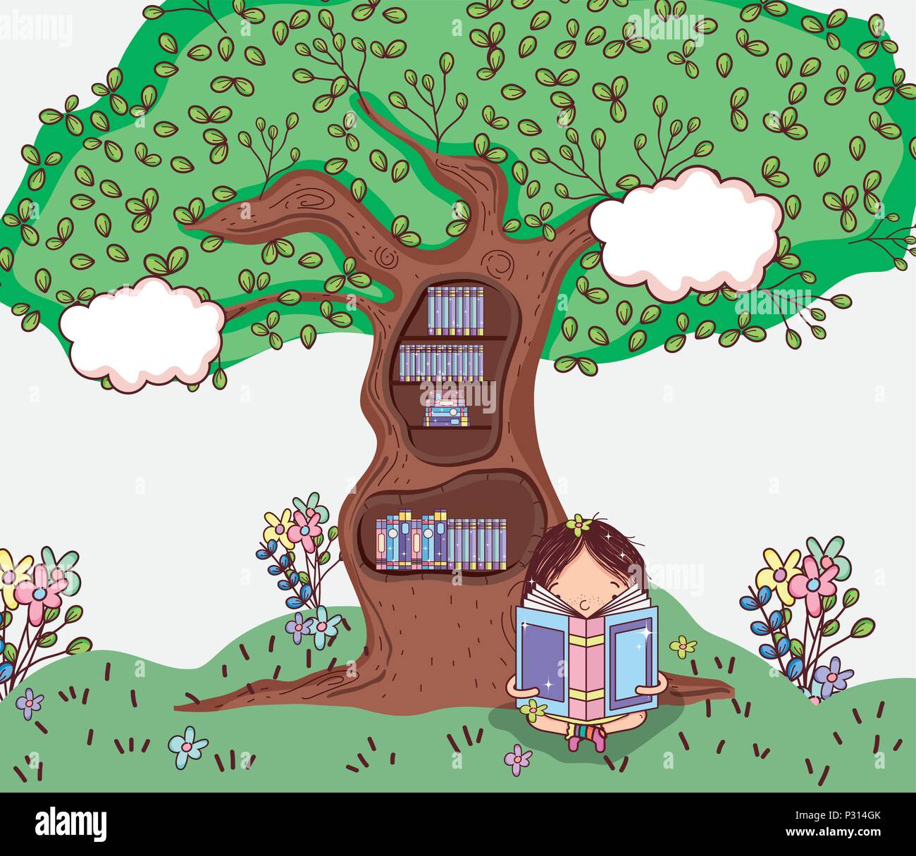 Cute girl tree library hi-res stock photography and images - Alamy