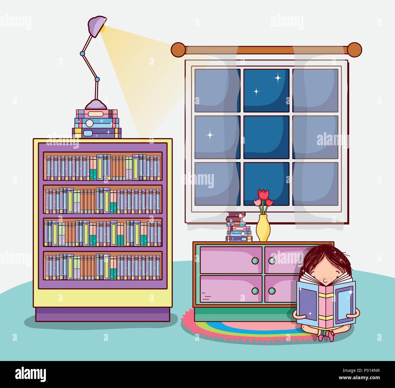 Girl with books cartoons Stock Vector Image & Art - Alamy