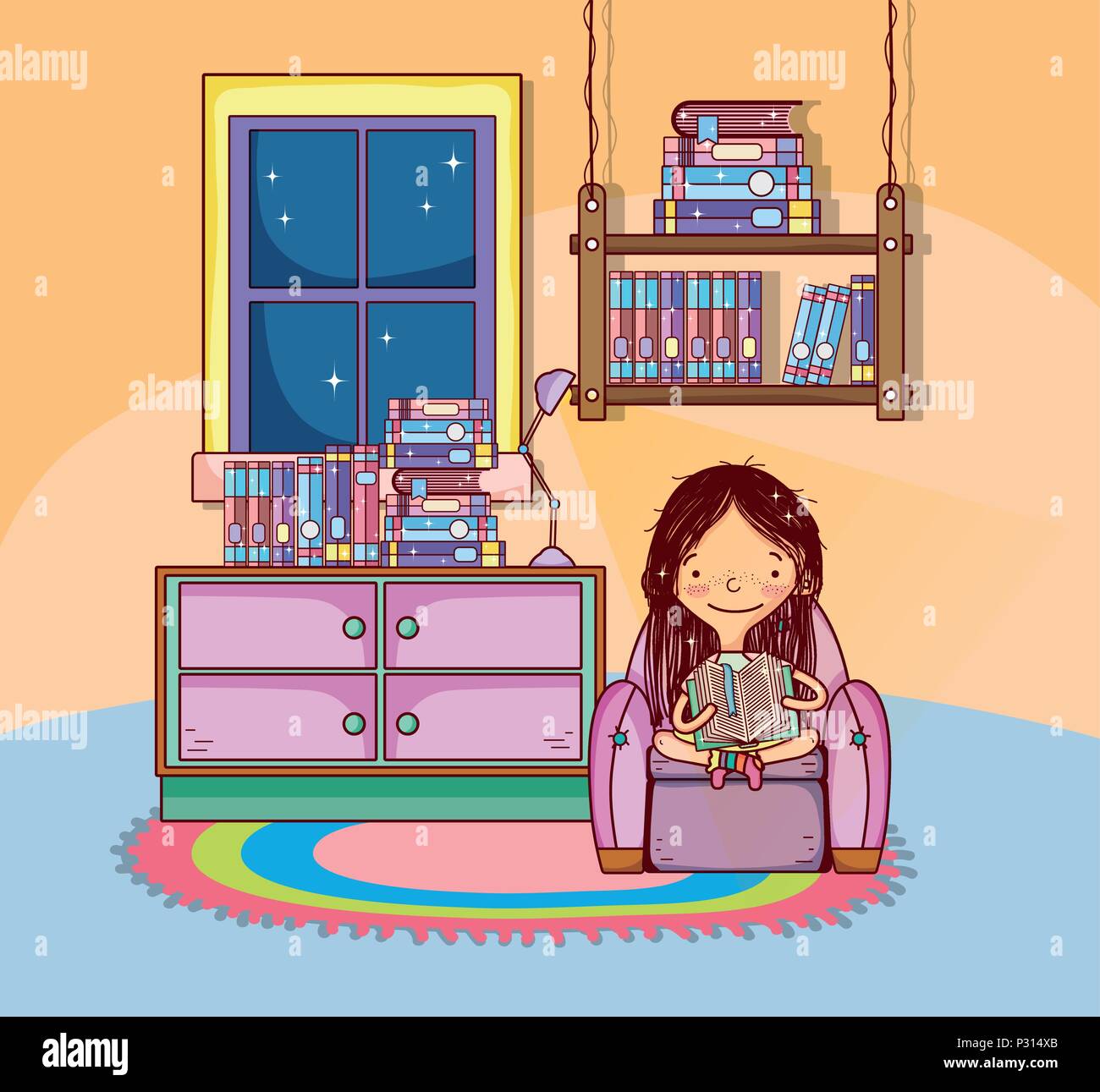 Girl with books cartoons Stock Vector Image & Art - Alamy