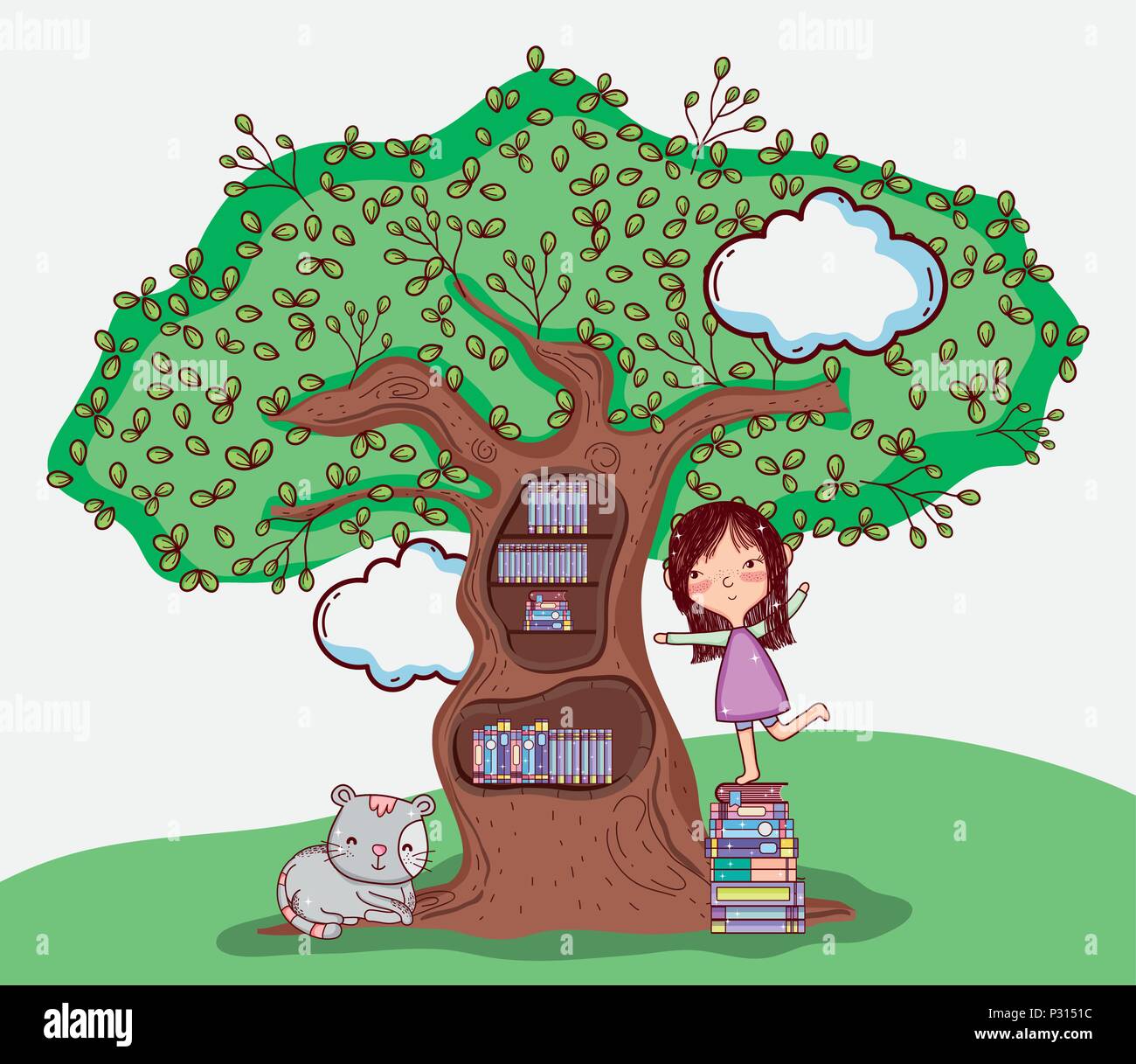 Cute girl tree library hi-res stock photography and images - Alamy