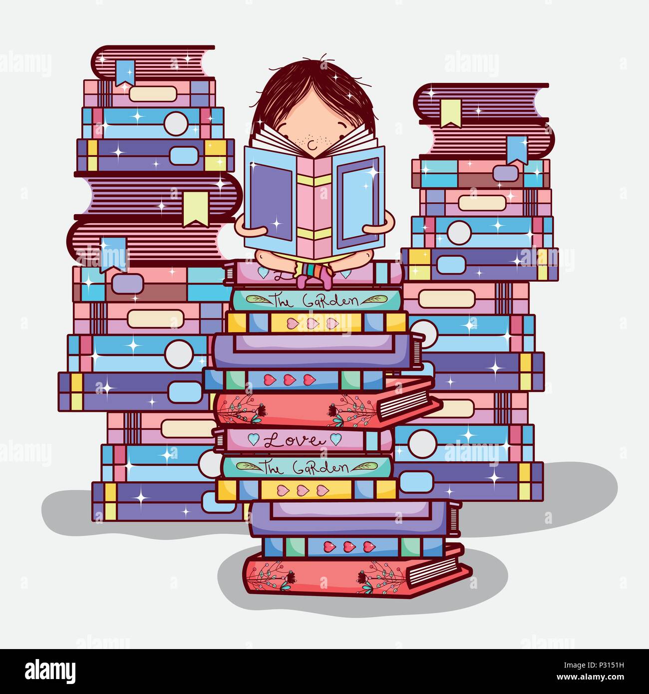 Cute girl with books Stock Vector Image & Art - Alamy
