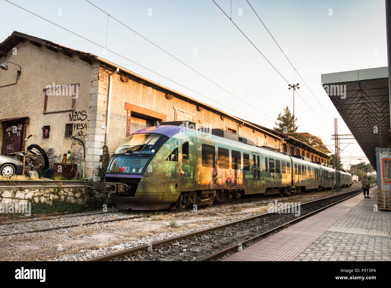 Larissa, Greece - June 11th, 2018: View of the passengers platform and ...